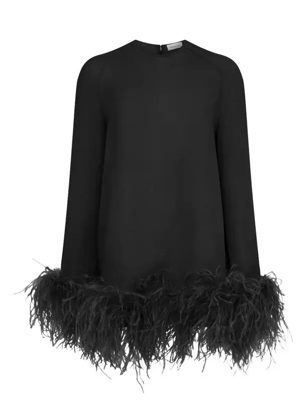 16Arlington Feather-trim Mini Dress - Black