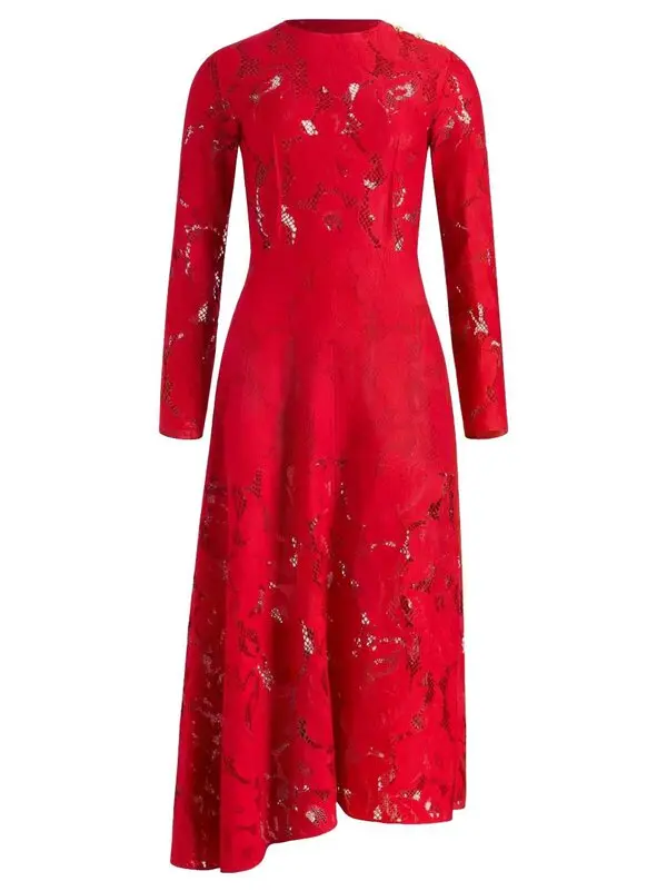 Patou Floral-lace Asymmetric Dress - Red