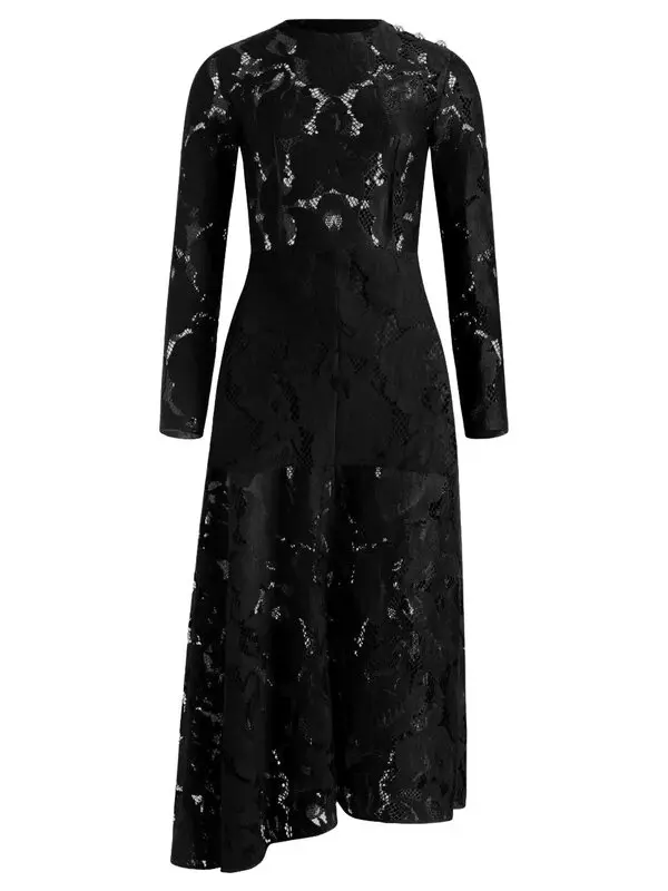 Patou Asymmetric Lace Dress - Black