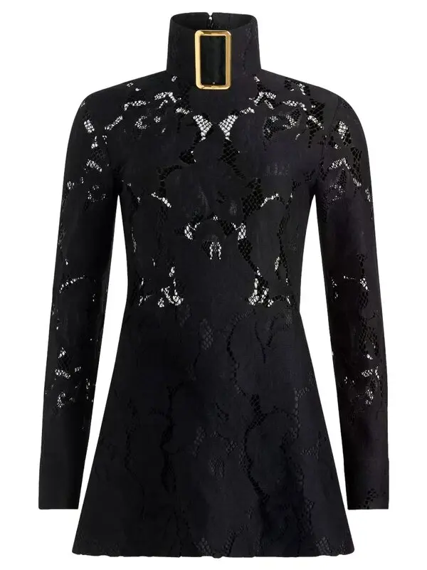 Patou Buckle-collar Lace Mini Dress - Black