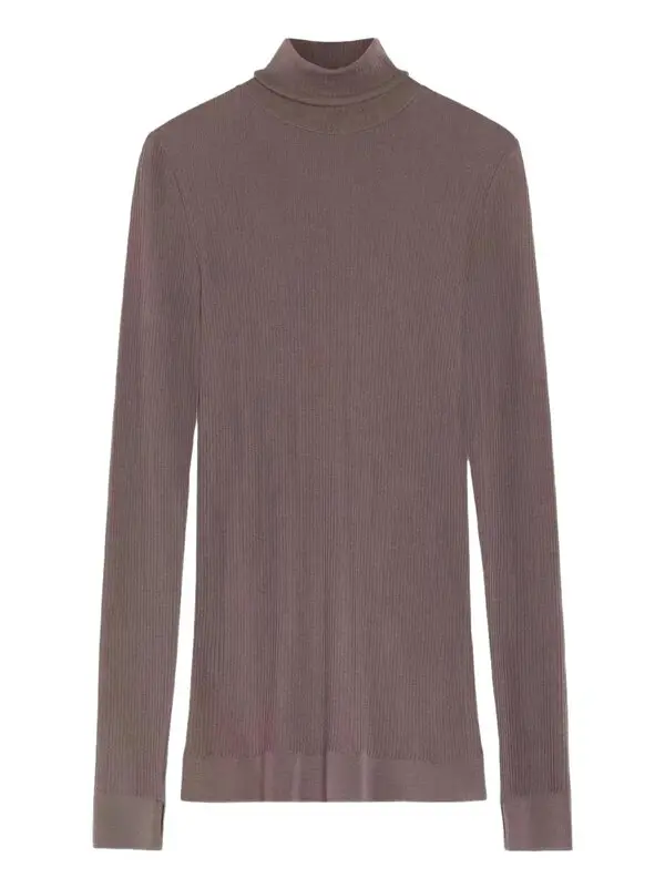 LEMAIRE Turtleneck Ribbed Top - Brown