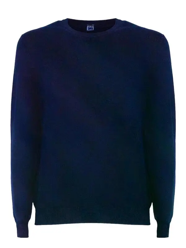 Fedeli Crew-neck Sweater With Ribbed Trims - Blue