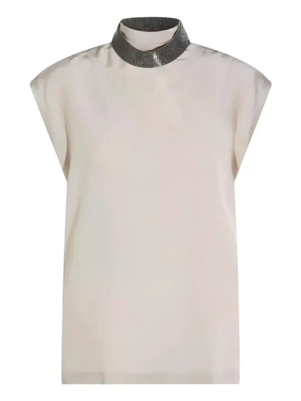 Brunello Cucinelli Embellished High-neck Top - Neutrals