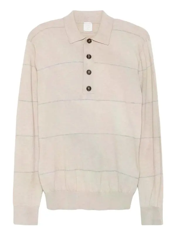 Eleventy Striped Long-sleeve Polo Shirt - Neutrals