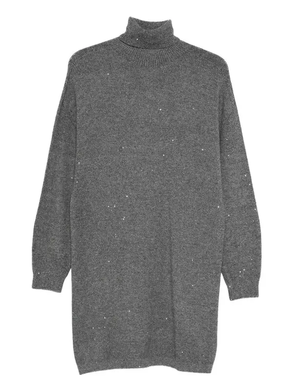Liu Jo Embellished Knit Turtleneck Dress - Grey