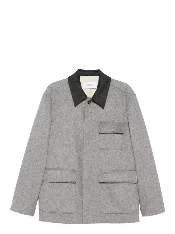 LARDINI Contrast-collar Wool Shirt Jacket - Grey