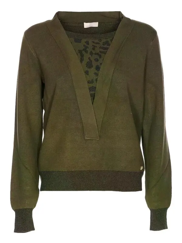 Liu Jo V-neck Long Sleeve Sweater - Green