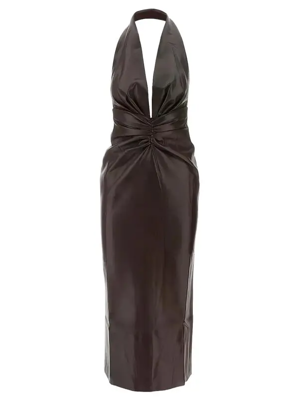 Andamane V-neck Draped Midi Dress - Brown