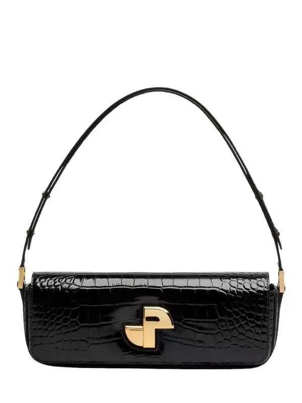 Patou Le Lock Crocodile-embossed Shoulder Bag - Black