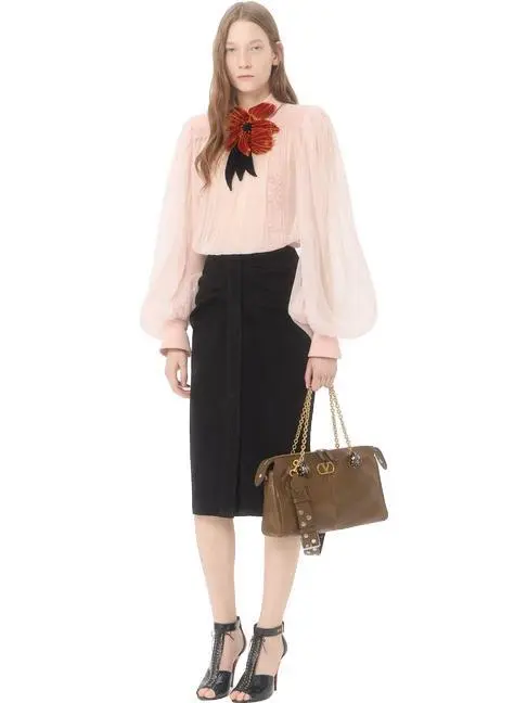 Valentino Garavani Panthea Shoulder Bag In Nappa Leather With Chevron Pattern - Gold
