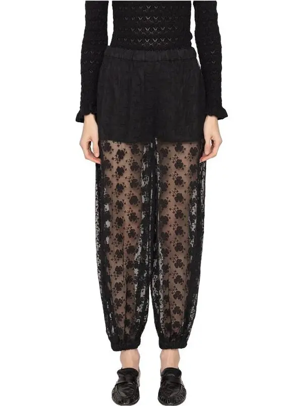 Sea Embroidered Mesh Finn Pants - Black