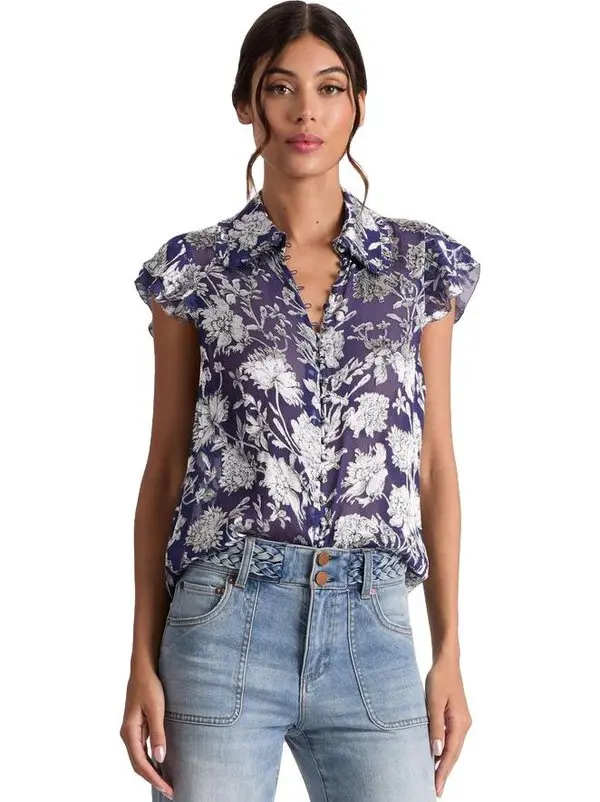 Alice + Olivia Martel Printed Silk Burnout Blouse - Floral