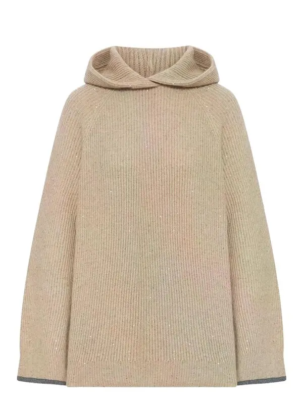 Brunello Cucinelli Sequin-embellished Hooded Cashmere Sweater - Neutrals