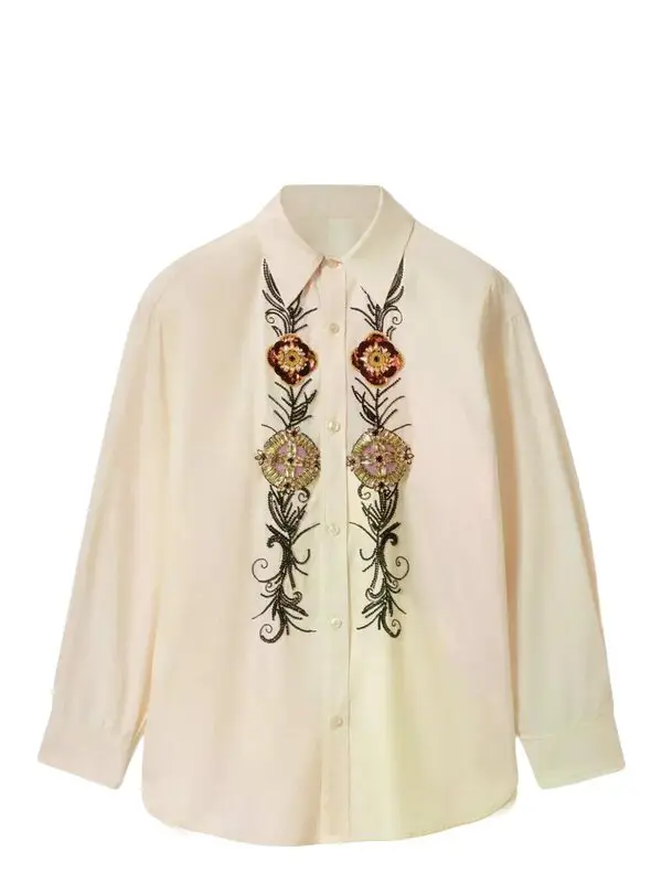 La DoubleJ Embellished Cotton Shirt - Neutrals