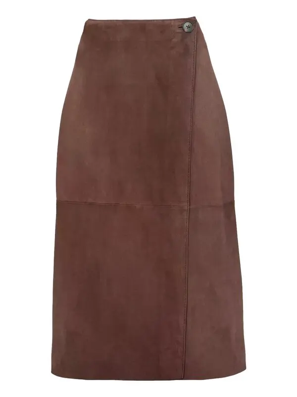 YVES SALOMON Suede A-line Midi Skirt - Brown