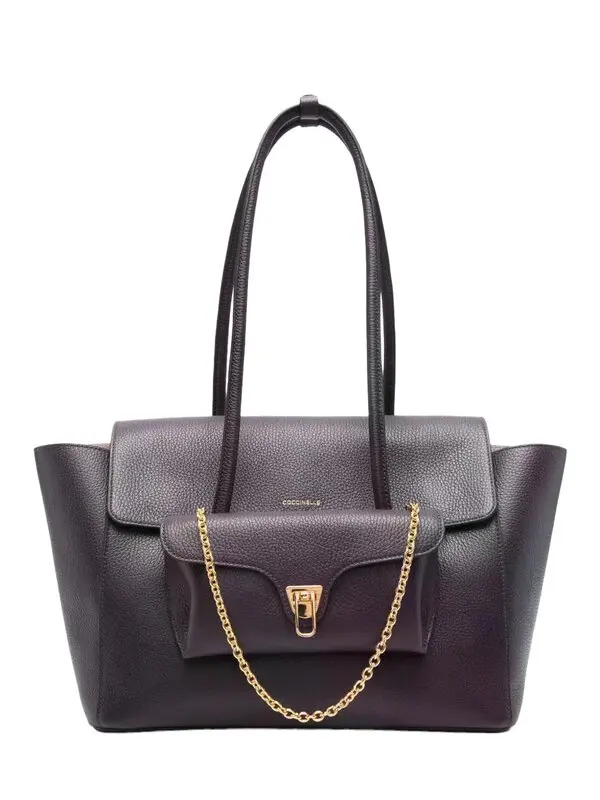 COCCINELLE Leather Tote Bag With Chain Detail - Purple