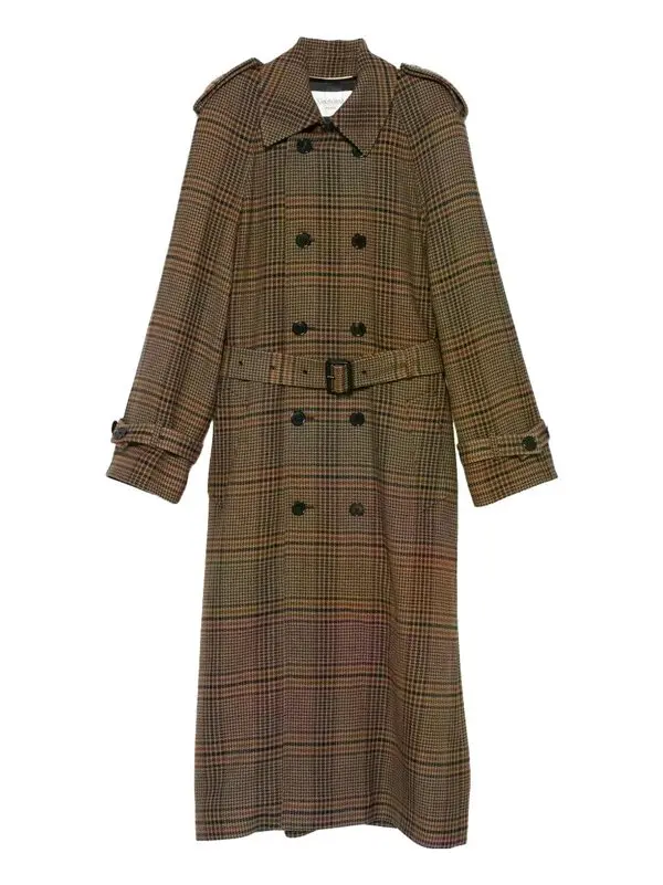 Saint Laurent Checked Double-breasted Trench Coat - Brown