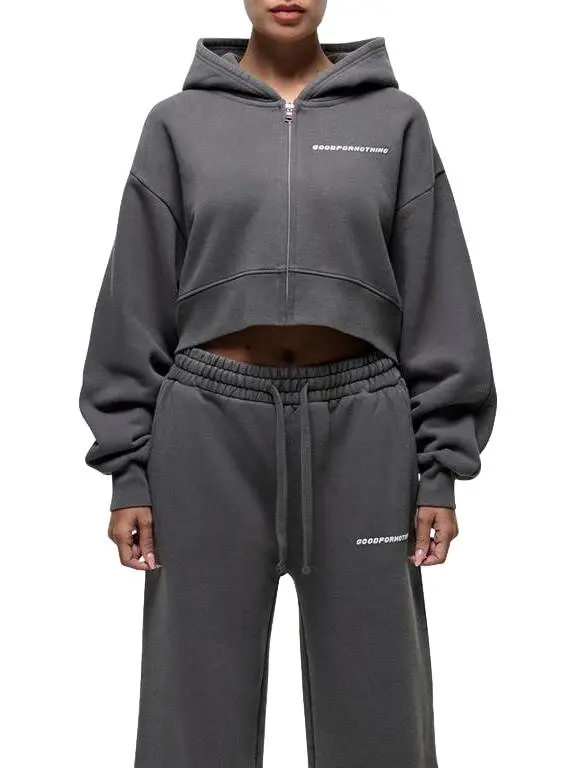 GOOD FOR NOTHING Vintage Crop Zip Hoodie - Grey