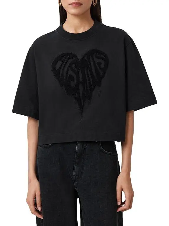 ALLSAINTS Trip Etta Oversized Cropped T-shirt - Black