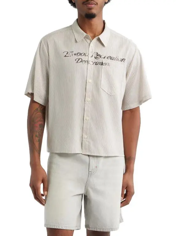 ELWOOD Banquet Oversize Stripe Short Sleeve Button-up Shirt - Cream Stripe