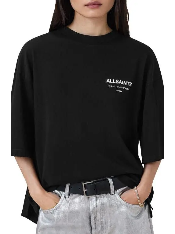 ALLSAINTS Under Amelie Oversize Cotton Graphic T-shirt - Black