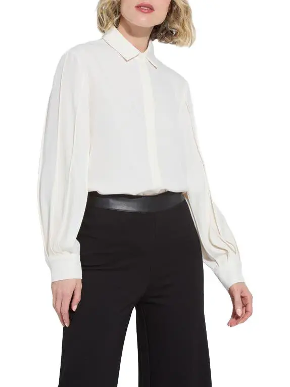 Lyssé Ivette Pleated Balloon Sleeve Button-up Shirt - Natural Pearl