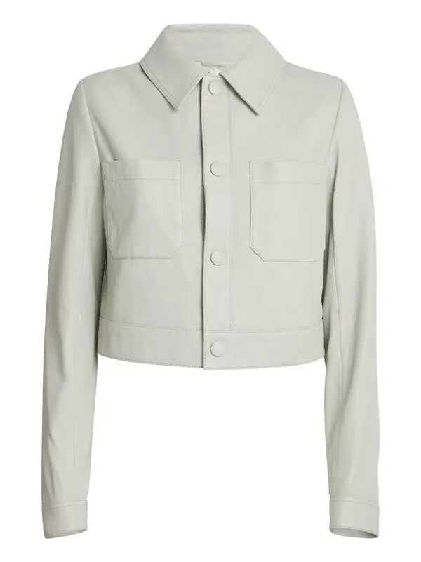 FRAME The Button Front Leather Jacket - Green