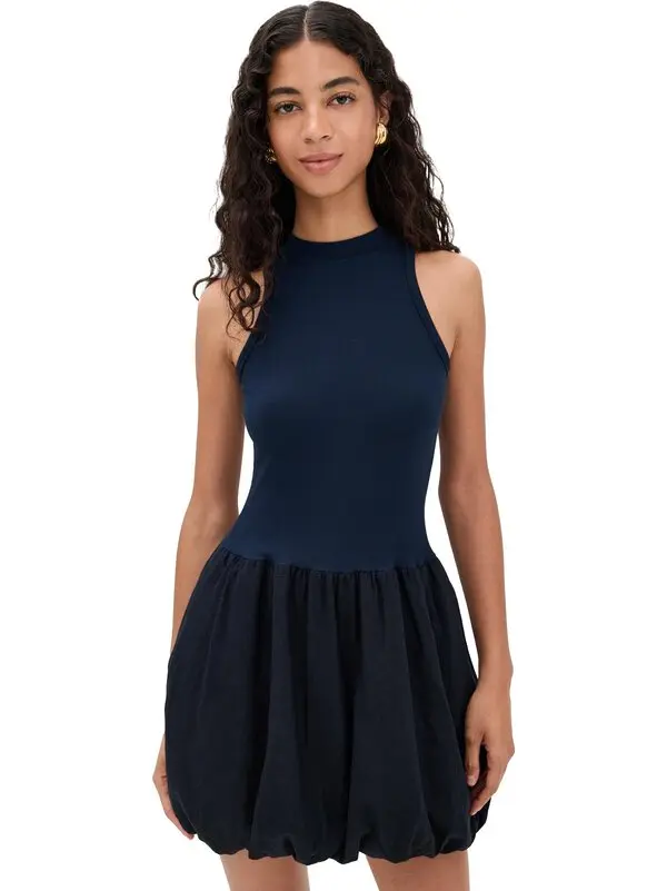 Stateside Linen Bubble Hem Mini Dress - New Navy