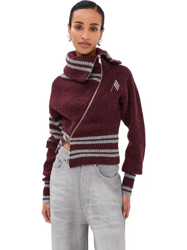 Attico Ribbed Knit Cardigan - Burgundy