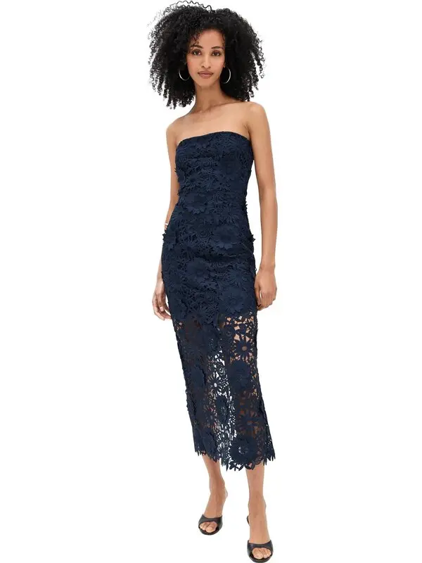 Remain Birger Christensen 3d Lace Midi Dress - Navy Blazer