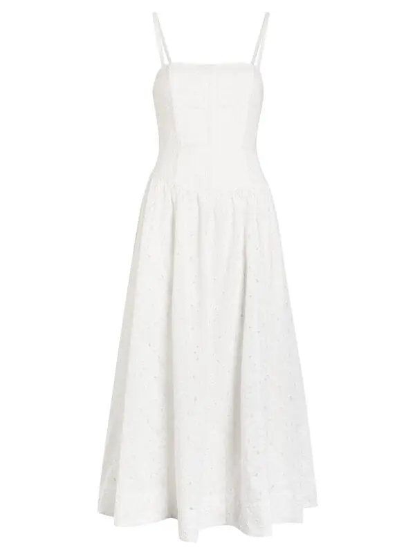 REFORMATION Katarin Broderie Anglaise Woven Midi Dress - White