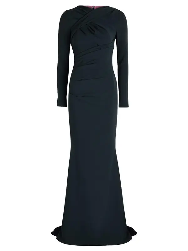 Talbot Runhof Gathered Crepe Gown - Dark Blue