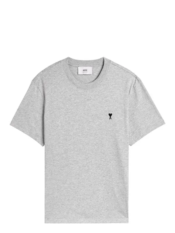 Ami Logo-embroidered Cotton T-shirt - Grey