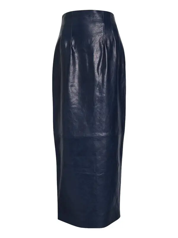 Khaite Loxley Panelled Leather Midi Skirt - Navy