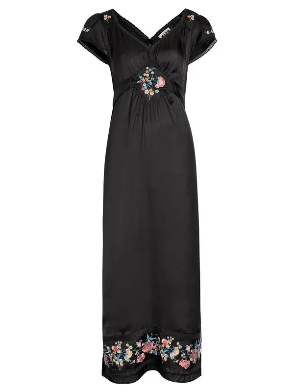 Rixo Carey Embroidered Satin Midi Dress - Blue