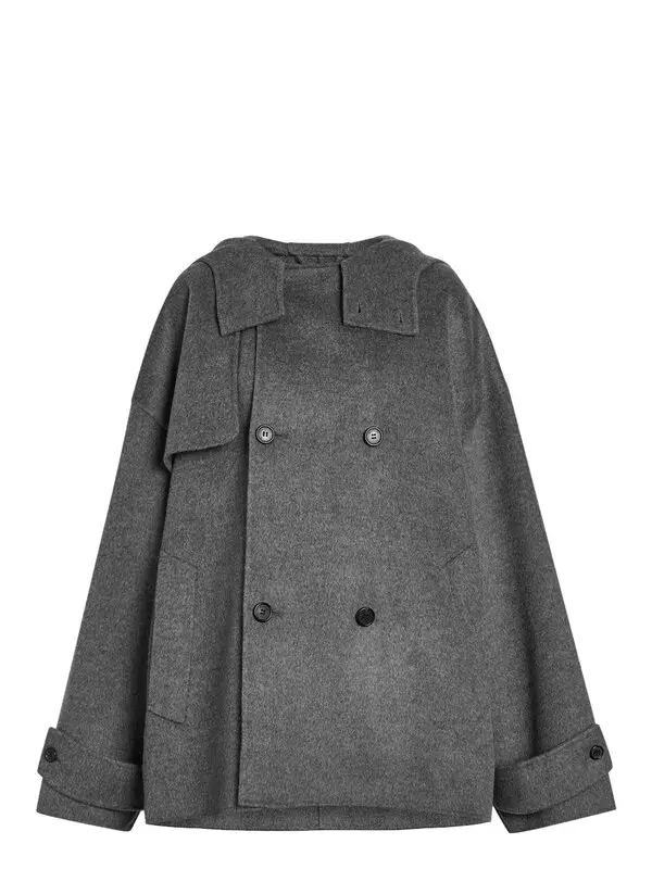 JW Anderson Double-breasted Hooded Wool Pea Coat - Charcoal