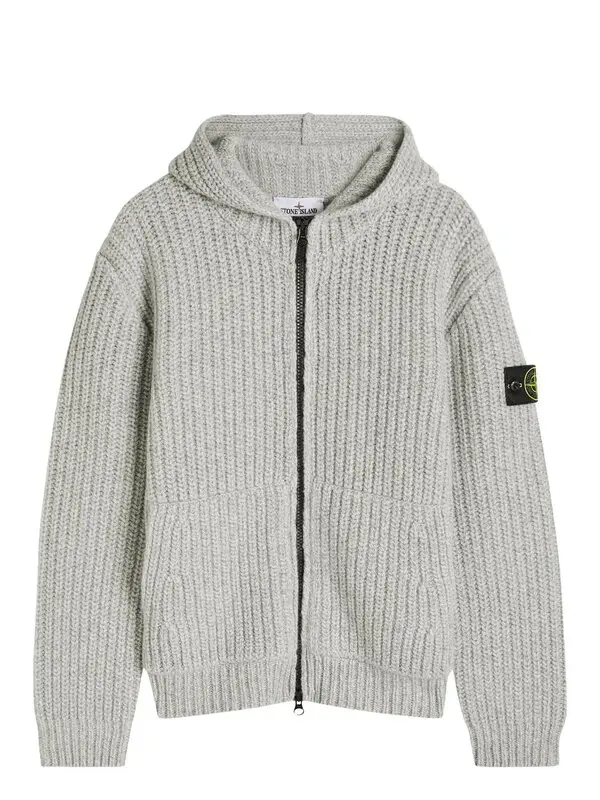 Stone Island Hooded Wool And Cashmere-blend Knit Jumper - Grey