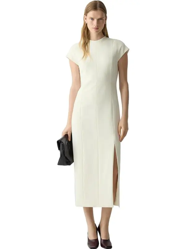 Theory Admiral Crepe Short-sleeve Midi Dress - Rice