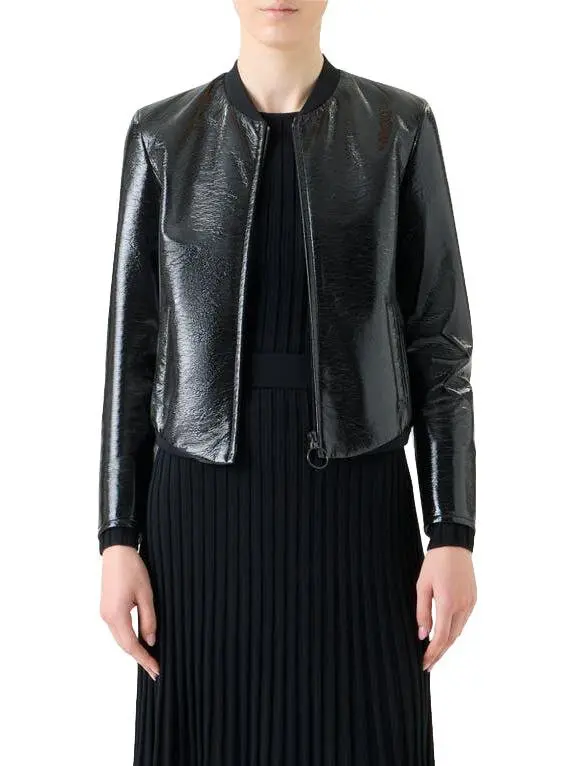 Akris Crinkled Lacquer Bomber Jacket - Black