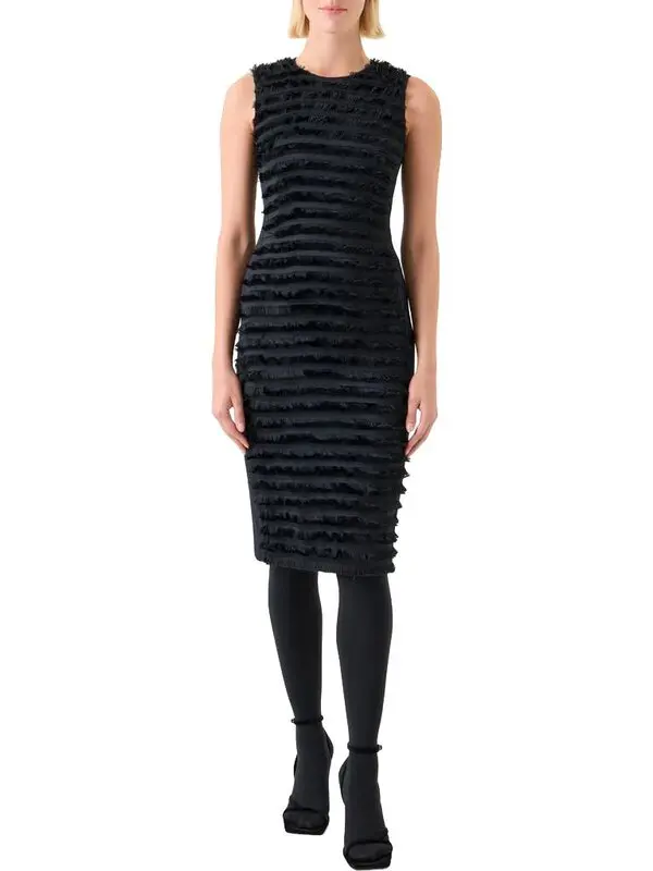 Akris Fringe Stripe Sleeveless Dress - Black
