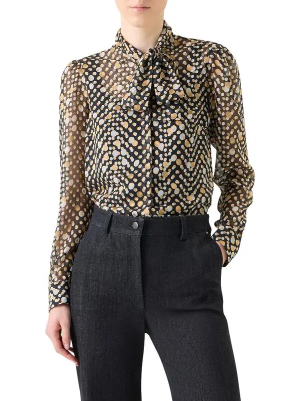 Akris Polka Dot Devoré Button-up Shirt - Black-multicolor