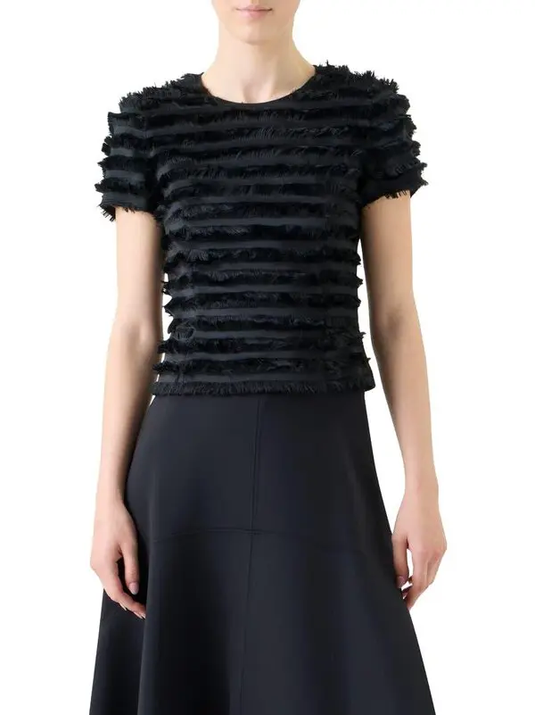 Akris Fringe Stripe Fil Coupé & Knit Top - Black