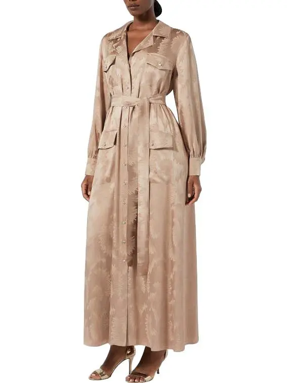 Marina Rinaldi Ottimo Fan Jacquard Long-sleeve Shirtdress - Beige