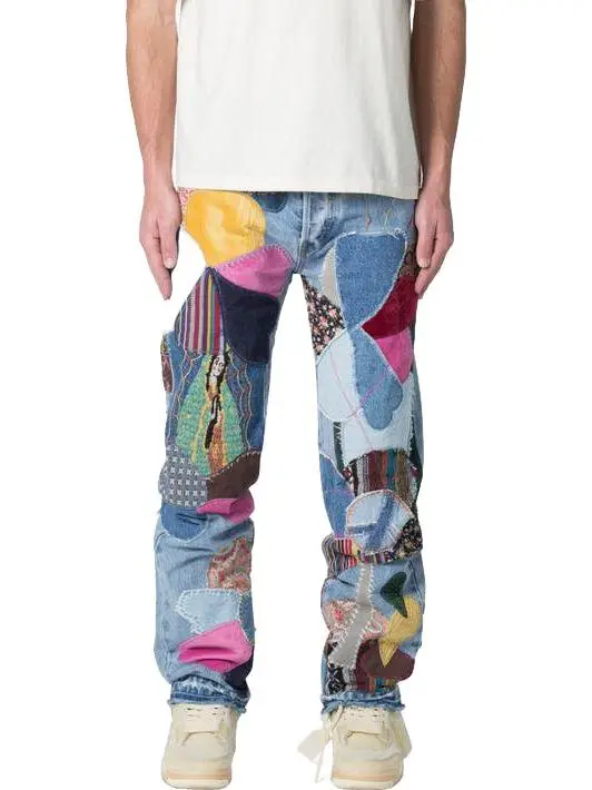 Mnml Baggy Patchwork Release Hem Jeans - Blue/multi
