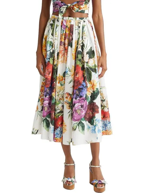 Dolce & Gabbana Floral Print Pleated Midi Skirt - Ha5pc B.fiori Cret. F.bco