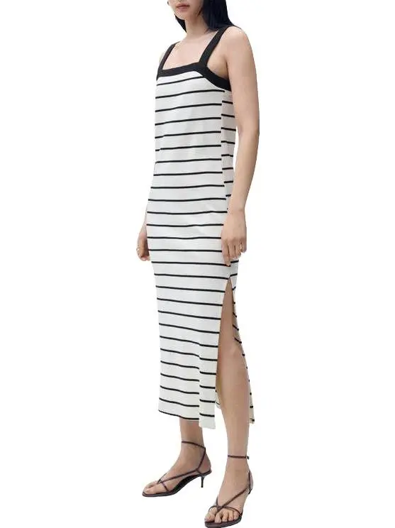 Mango Stripe Sleeveless Midi Dress - Black/cream