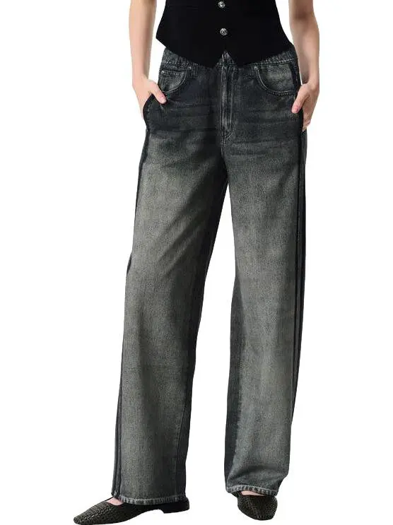 Rag & Bone Miramar Track Stripe Cotton Terry Sweatpant Jeans - Washed Black