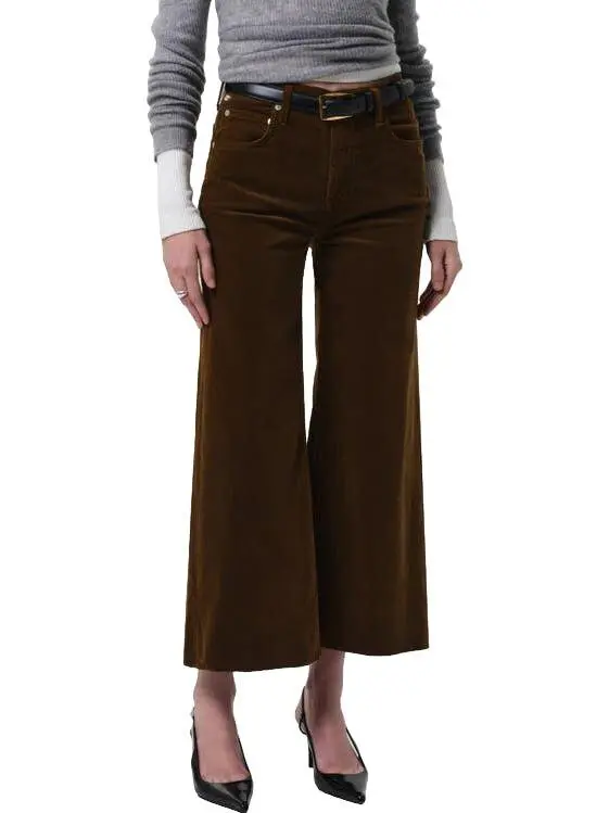 Citizens Of Humanity Lyra Raw Hem Ankle Wide Leg Corduroy Pants - Manuka Bronze