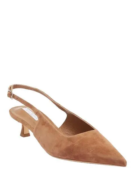 TONY BIANCO Crush Slingback Pointed Toe Kitten Heel Pump - Taupe Suede