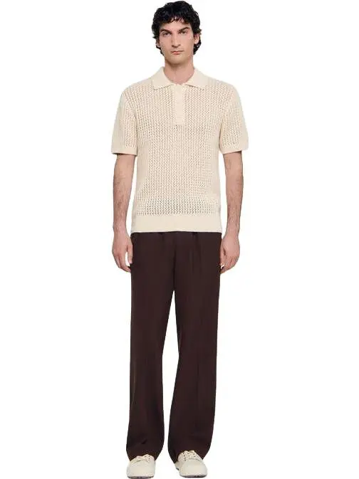 Sandro Cotton Polo Shirt With Polo Collar - Butter Cream